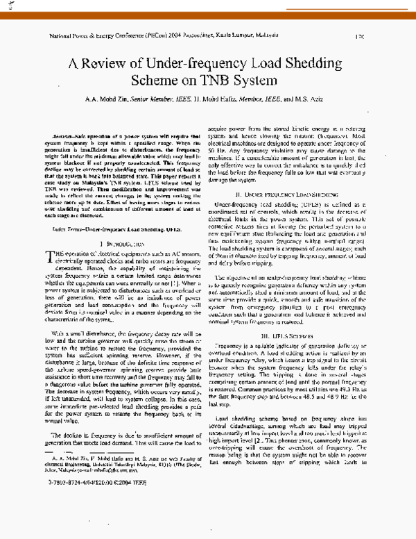 (PDF) A review of under-frequency load shedding scheme on TNB system