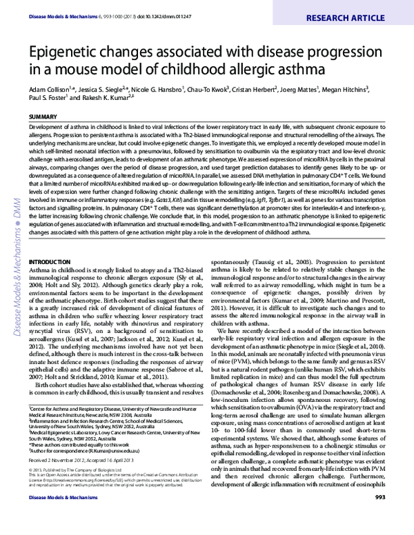 (PDF) Epigenetic changes associated with disease progression in a mouse ...