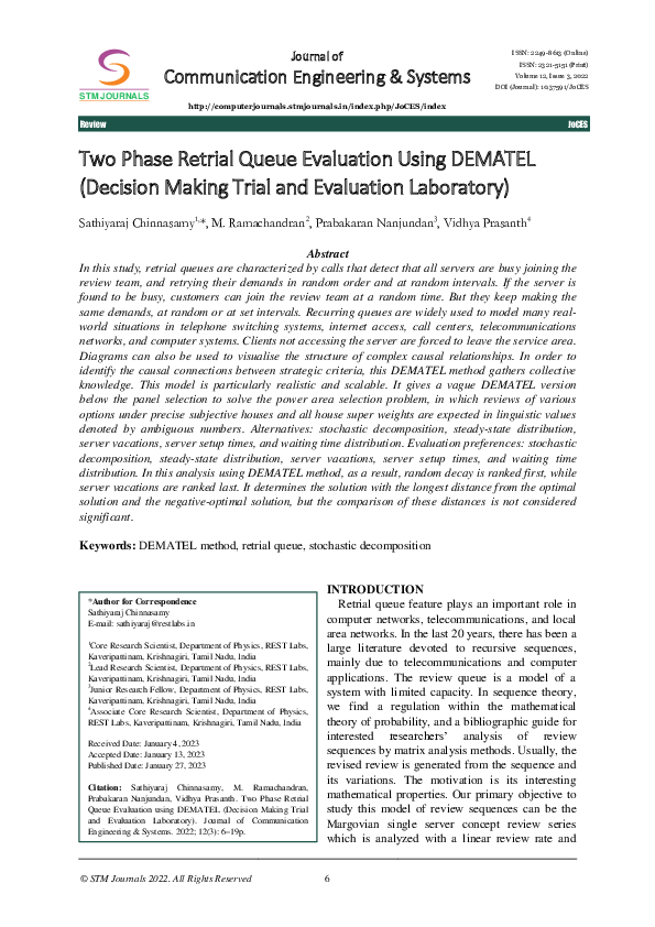 (PDF) Two Phase Retrial Queue Evaluation Using DEMATEL (Decision Making ...