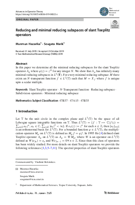 (PDF) Reducing and minimal reducing subspaces of slant Toeplitz operators