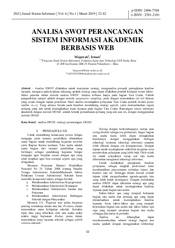 (PDF) Analisa Swot Perancangan Sistem Informasi Akademik Berbasis Web