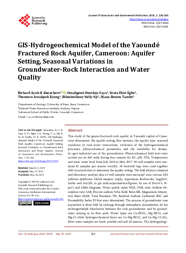 (PDF) GIS-Hydrogeochemical Model of the Yaoundé Fractured Rock Aquifer, Cameroon: Aquifer ...