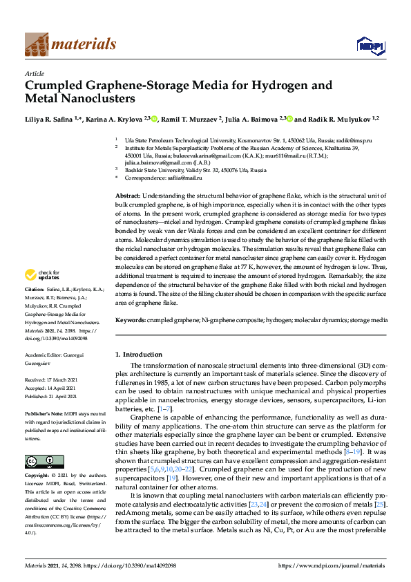 (PDF) Crumpled Graphene-Storage Media for Hydrogen and Metal Nanoclusters