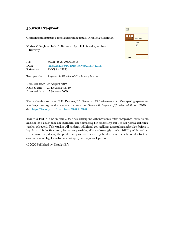 (PDF) Crumpled graphene as a hydrogen storage media: Atomistic simulation