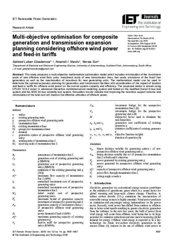 Pdf Multi‐objective Optimisation For Composite Generation And