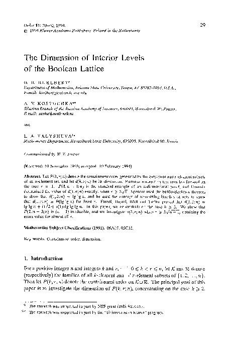 (PDF) The dimension of interior levels of the Boolean lattice