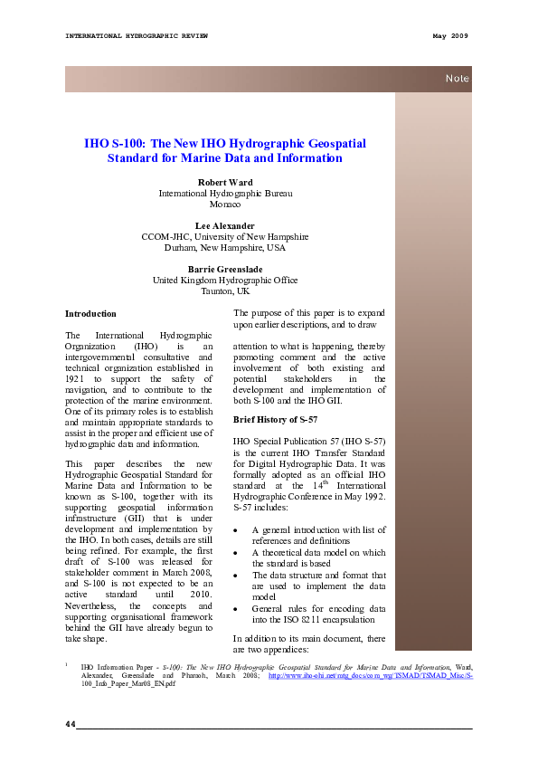 (PDF) IHO S-100: The New IHO Hydrographic Geospatial Standard for Marine Data and Information