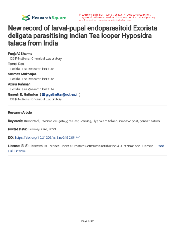 (PDF) New record of larval-pupal endoparasitoid Exorista deligata ...