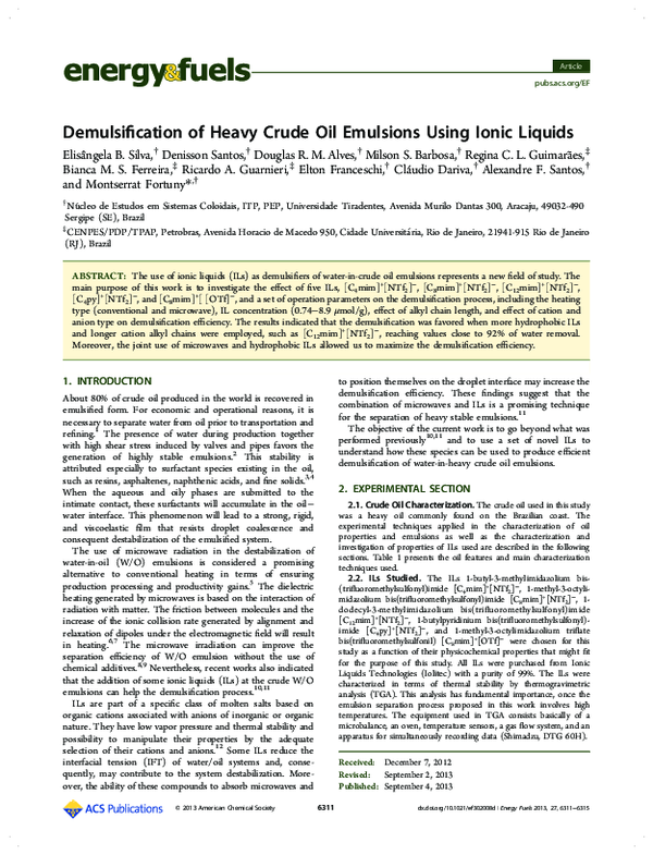(PDF) Demulsification of Heavy Crude Oil Emulsions Using Ionic Liquids