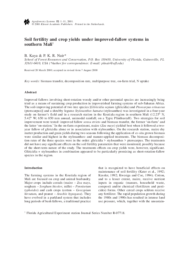 (PDF) Soil fertility and crop yields under improved-fallow systems in ...