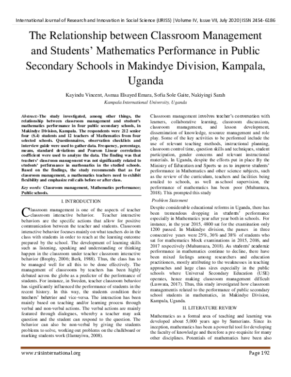 (PDF) The Relationship between Classroom Management and Students ...
