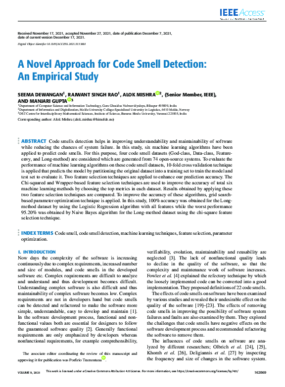 (PDF) A Novel Approach for Code Smell Detection: An Empirical Study