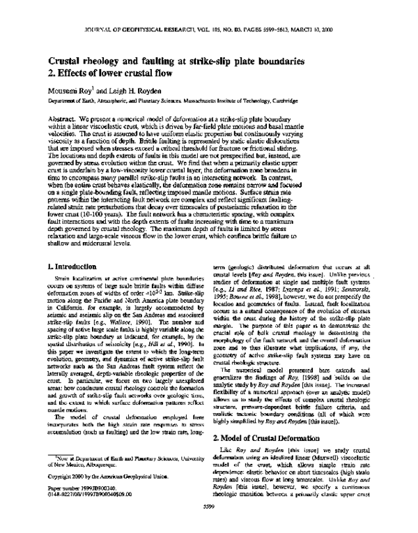 (PDF) Crustal rheology and faulting at strike-slip plate boundaries: 2 ...