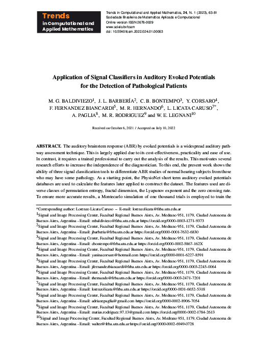 (PDF) Application of Signal Classifiers in Auditory Evoked Potentials for the Detection of ...