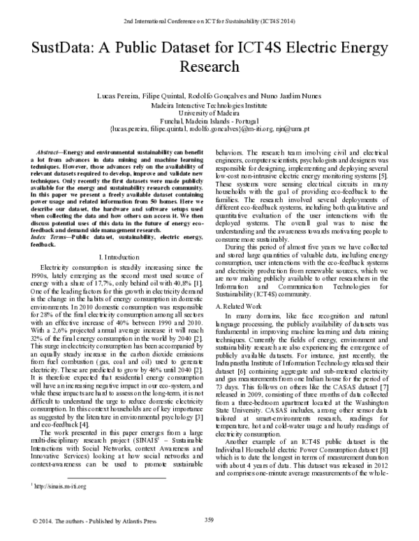 (PDF) SustData: A Public Dataset for ICT4S Electric Energy Research