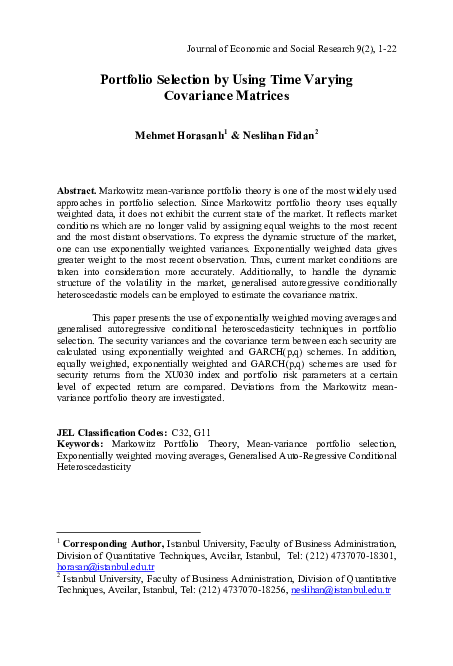 (PDF) Portfolio selection by using time varying covariance matrices