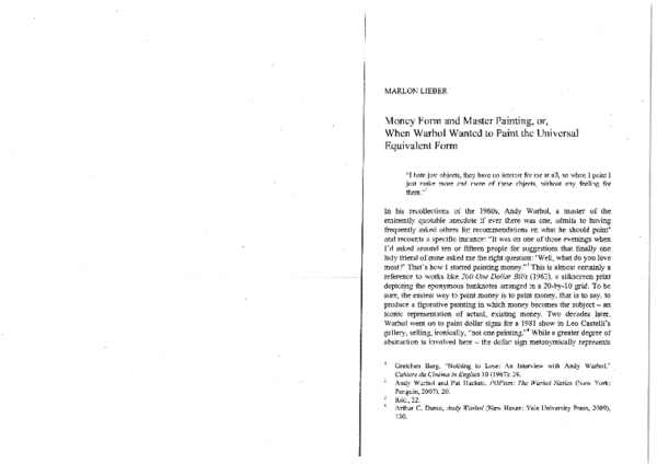 (PDF) Money Form and Master Painting, or, When Warhol Wanted to Paint ...