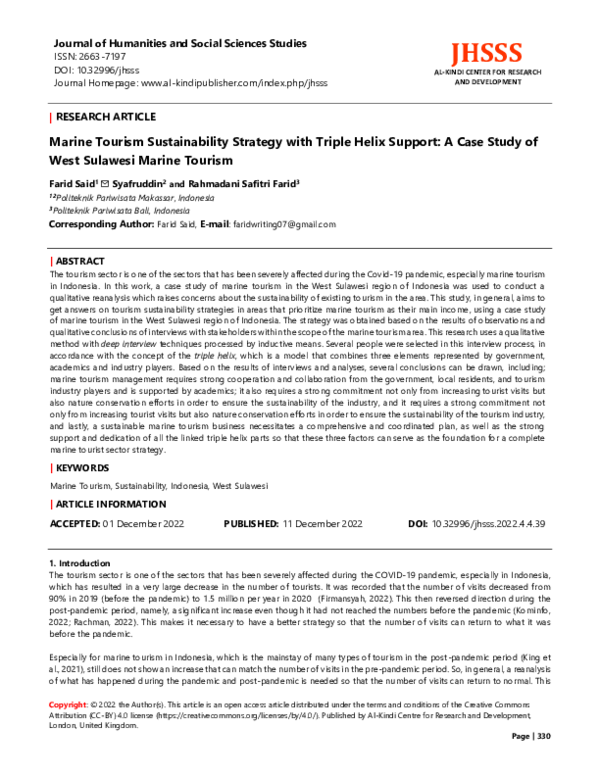 (PDF) Marine Tourism Sustainability Strategy with Triple Helix Support ...