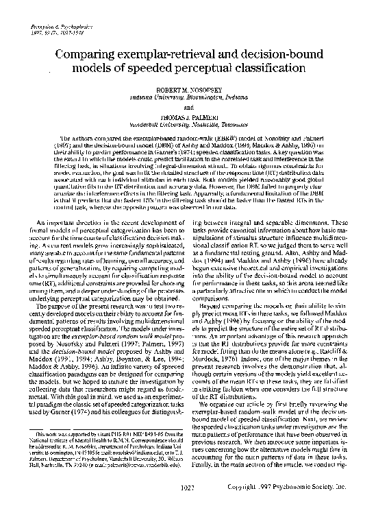 (PDF) Comparing exemplar-retrieval and decision-bound models of speeded perceptual ...
