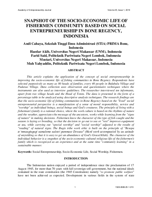 (PDF) Snapshot of the Socio Economic Life of Fishermen Community Based ...