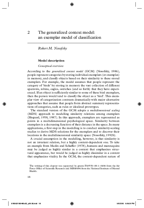 (PDF) The generalized context model: an exemplar model of classification