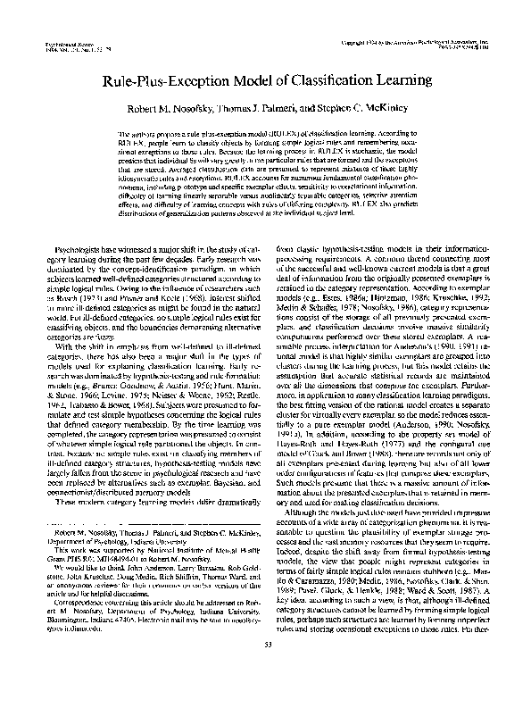 (PDF) Rule-plus-exception model of classification learning