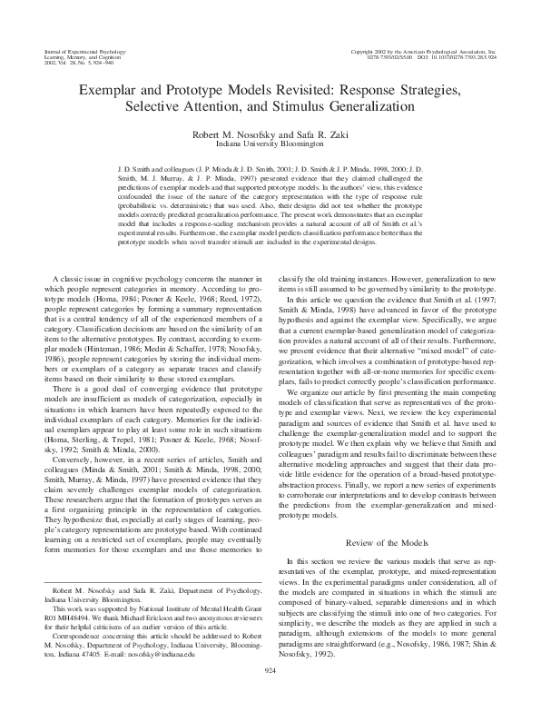 (PDF) Exemplar and prototype models revisited: Response strategies ...