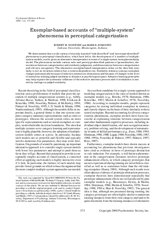 (PDF) Exemplar-based accounts of "multiple-system" phenomena in perceptual categorization