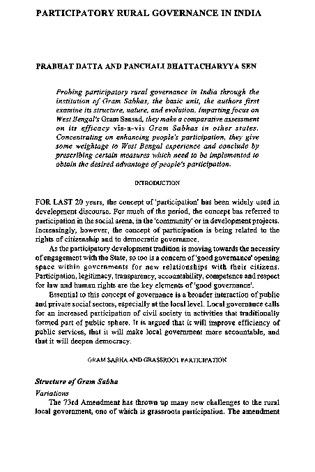 (PDF) Participatory Rural Governance in India