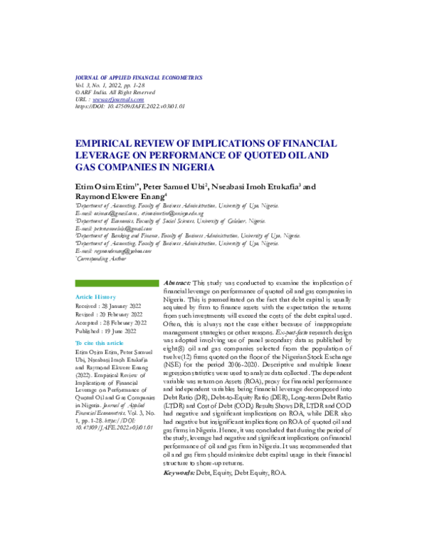 (PDF) Empirical Review of Implications of Financial Leverage on Performance of Quoted Oil and ...