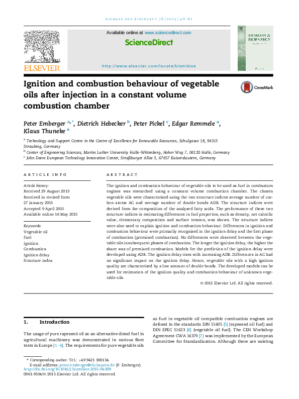 (PDF) Ignition and combustion behaviour of vegetable oils after ...