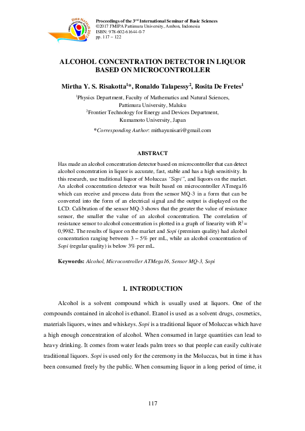 (PDF) Alcohol Concentration Detector in Liquor Based on Microcontroller
