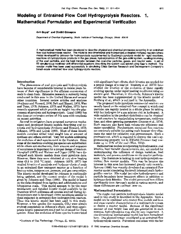 (PDF) Modeling of entrained flow coal hydropyrolysis reactors. 2 ...