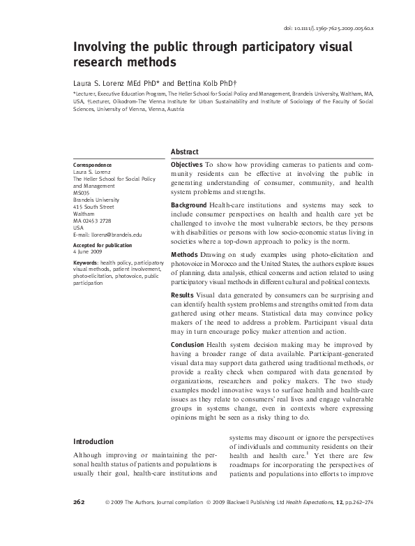 (PDF) Involving the public through participatory visual research methods