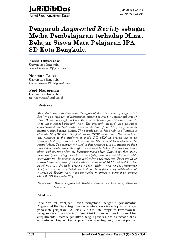 (PDF) Pengaruh Augmented Reality sebagai Media Pembelajaran terhadap ...