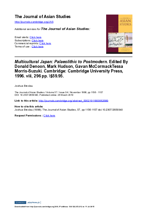 (PDF) Multicultural Japan: Palaeolithic to Postmodern. Edited By Donald ...