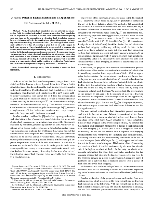 (PDF) N-Pass N-Detection Fault Simulation and Its Applications