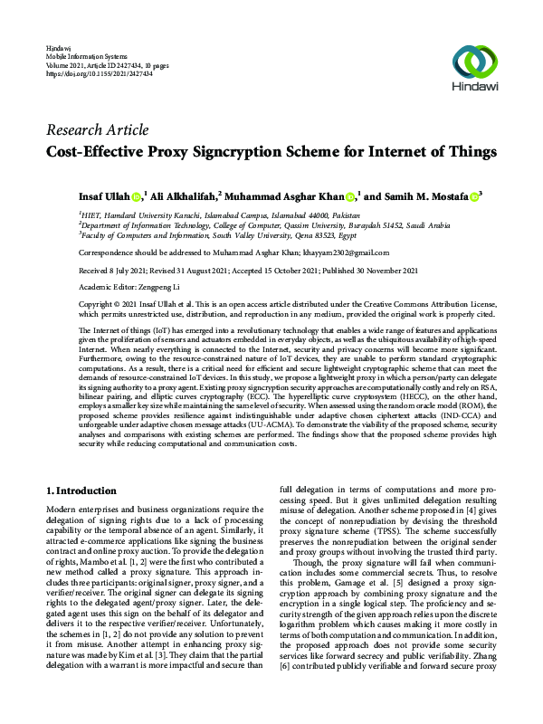 (PDF) Cost-Effective Proxy Signcryption Scheme for Internet of Things (PDF) Cost-Effective Proxy Signcryption Scheme for Internet of Things