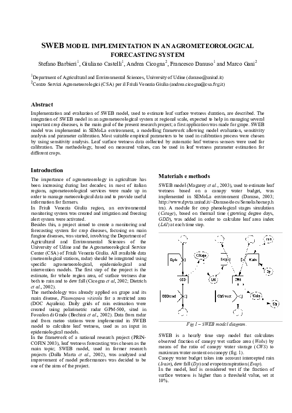 (PDF) Sweb Model Implementation in an Agrometeorological Forecasting ...