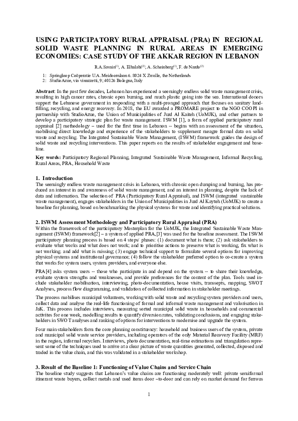 (PDF) USING PARTICIPATORY RURAL APPRAISAL (PRA) IN REGIONAL SOLID WASTE ...