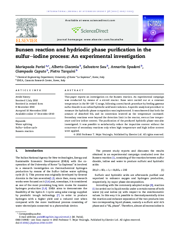 (PDF) Bunsen reaction and hydriodic phase purification in the sulfur ...