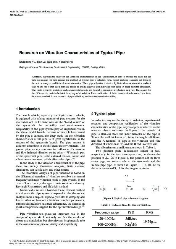 (PDF) Research on Vibration Characteristics of Typical Pipe