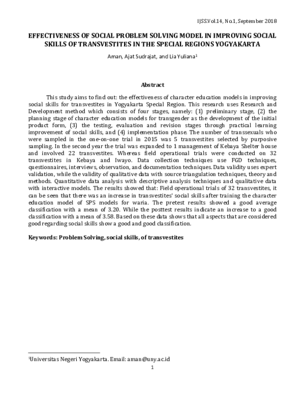 (PDF) Effectiveness of Social Problem Solving Model in Improving Social ...