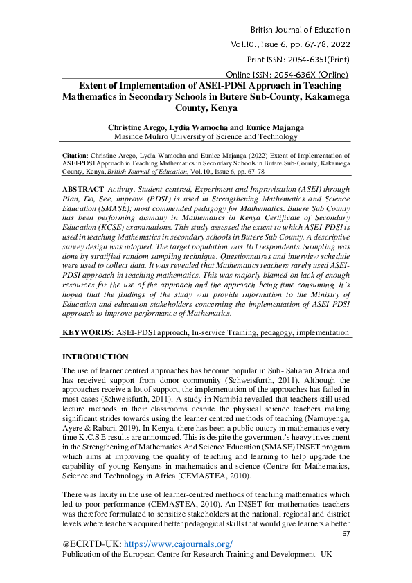 (PDF) Extent of Implementation of ASEI-PDSI Approach in Teaching ...