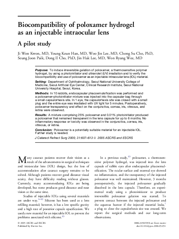 (PDF) Biocompatibility of poloxamer hydrogel as an injectable ...
