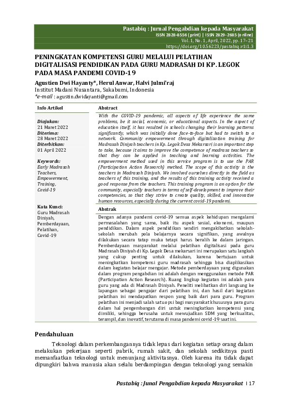 (PDF) Peningkatan Kompetensi Guru Melalui Pelatihan Digitalisasi Pendidikan Pada Guru Madrasah ...