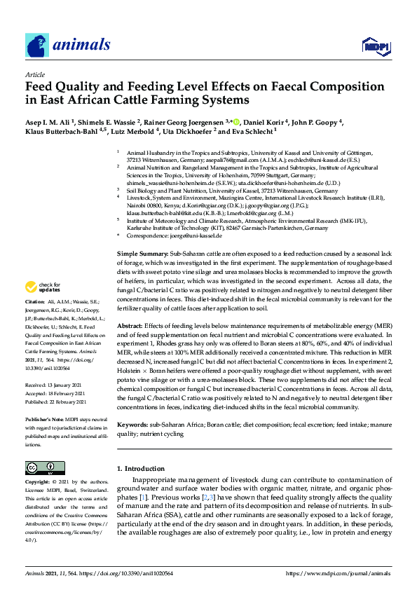 (PDF) Feed Quality and Feeding Level Effects on Faecal Composition in ...