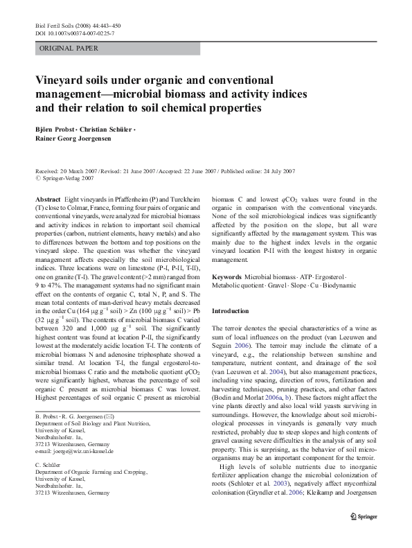 (PDF) Vineyard soils under organic and conventional management ...