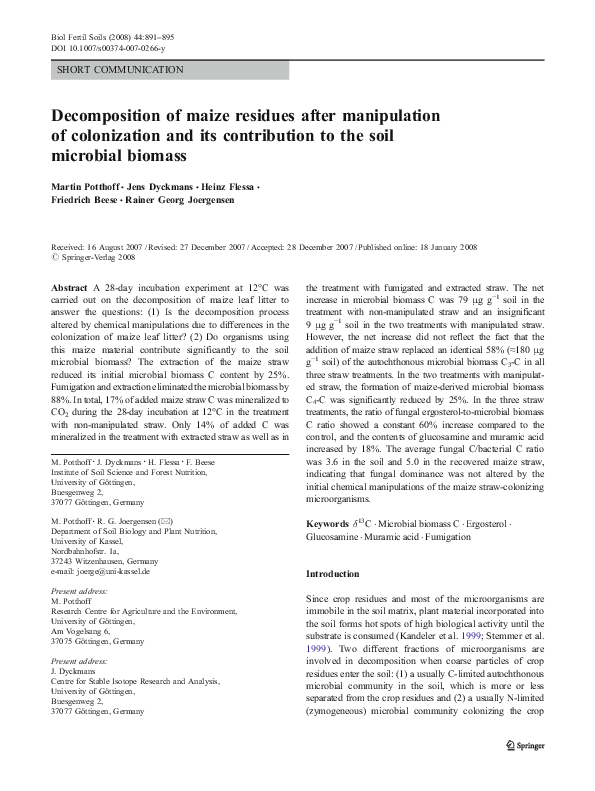 (PDF) Decomposition of maize residues after manipulation of ...