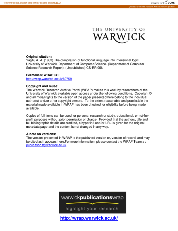 (PDF) The compilation of functional language into intensional logic